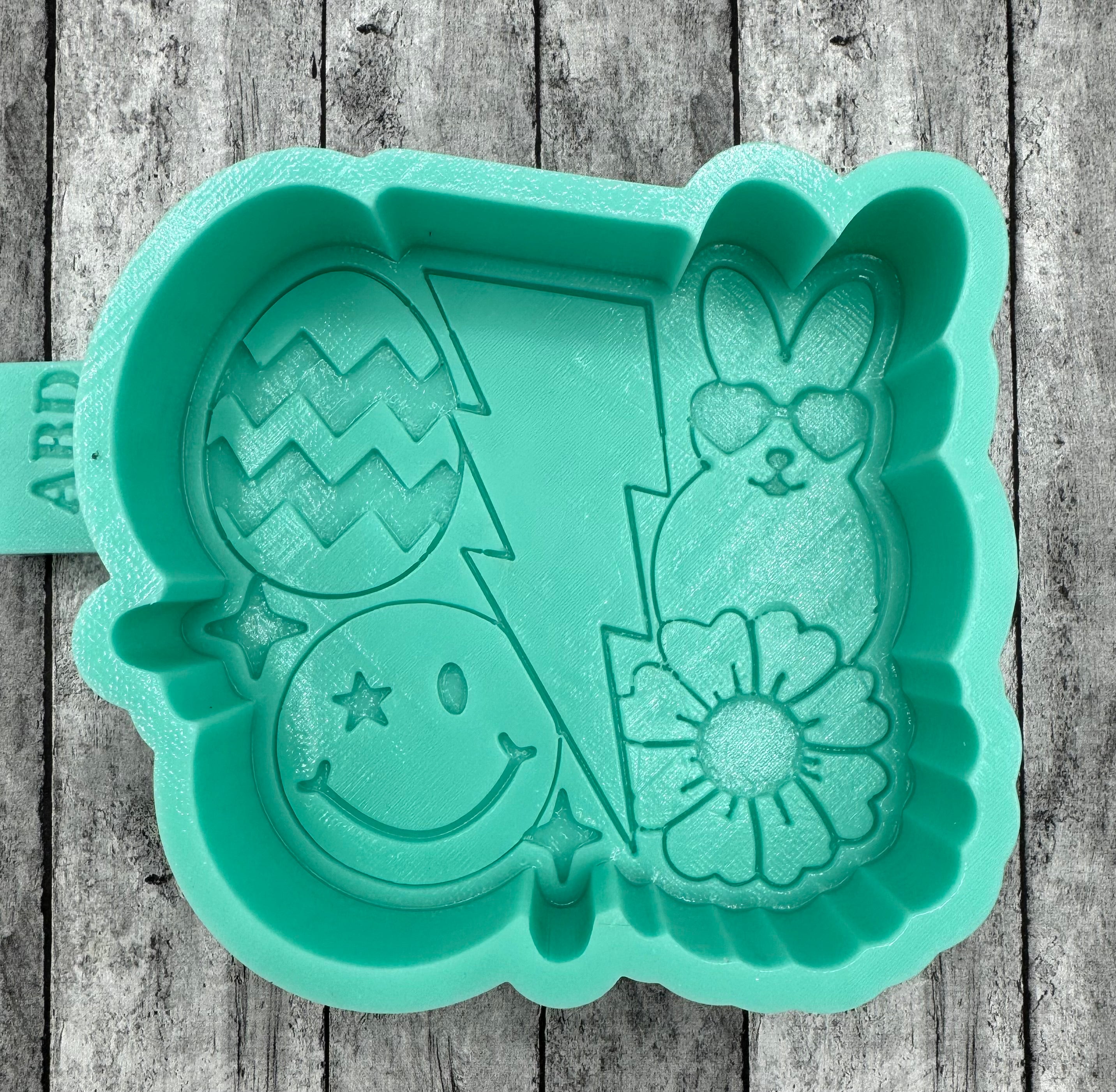 Easter Egg, Lightning Bolt, Bunny Smiley Face Freshie Silicone Mold